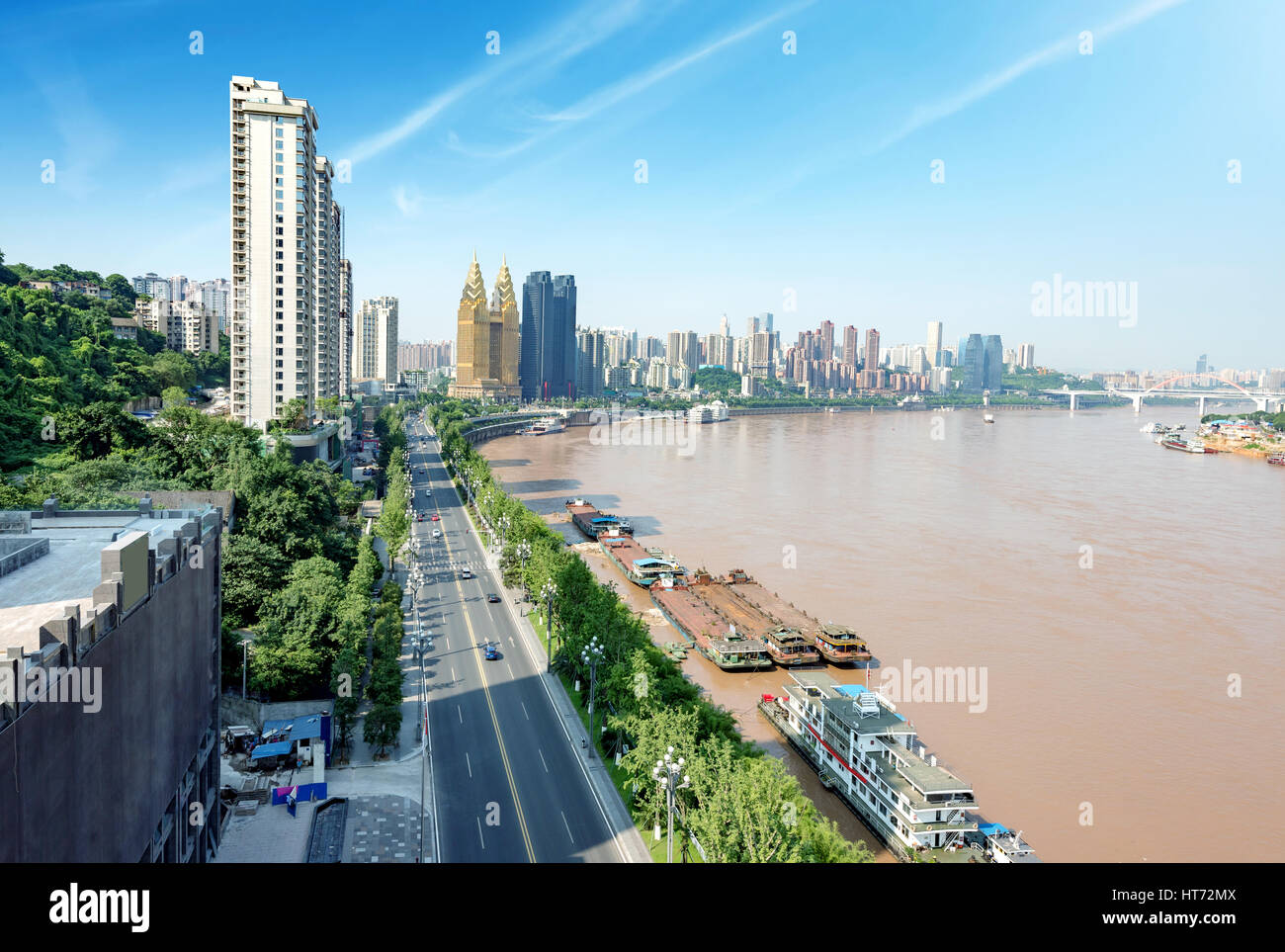 Chongqing, China downtown city skyline over the Yangtze River Stock ...