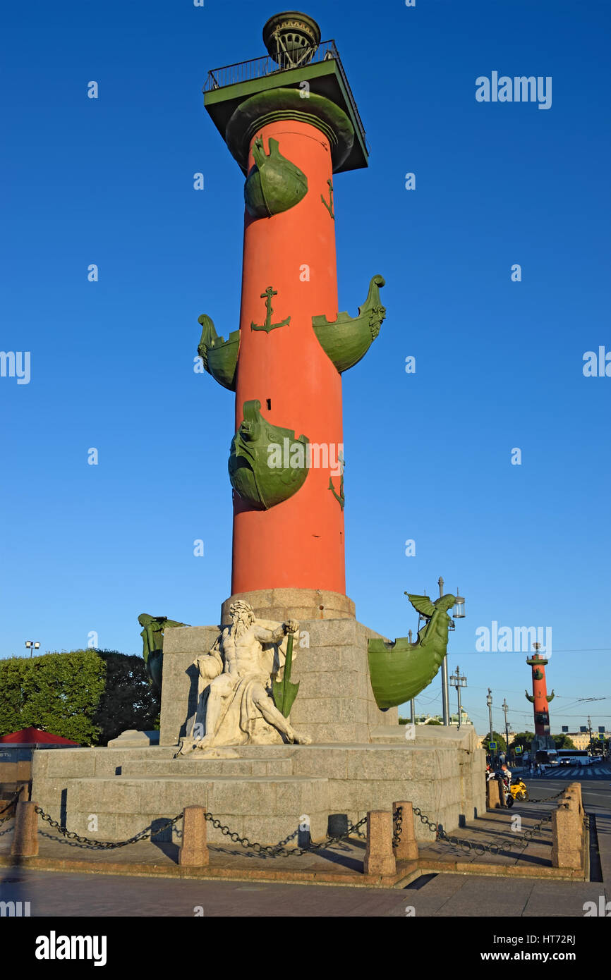 Rostral columns on the spit of Vasilyevsky island in St. Petersburg on ...