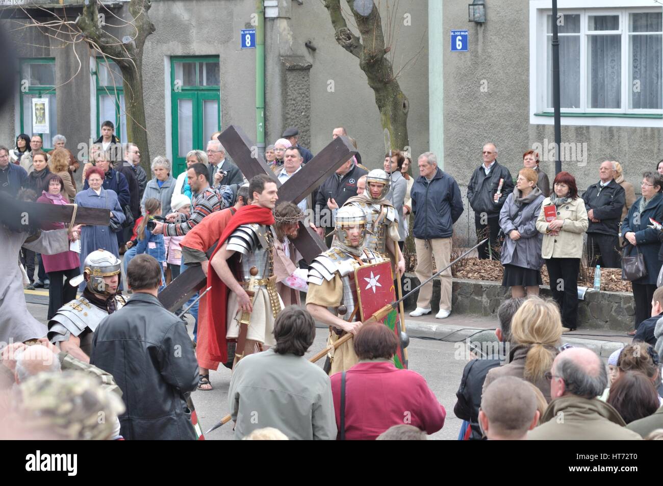 Jesus carrying his cross, on the way to his crucifixion, during the ...
