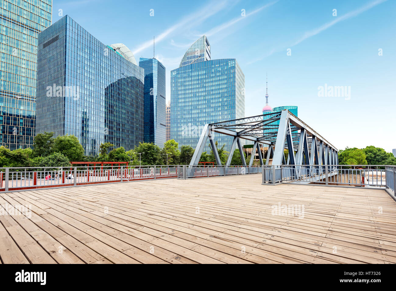 Modern architecture and old-fashioned bridge, Lujiazui, Shanghai, China ...