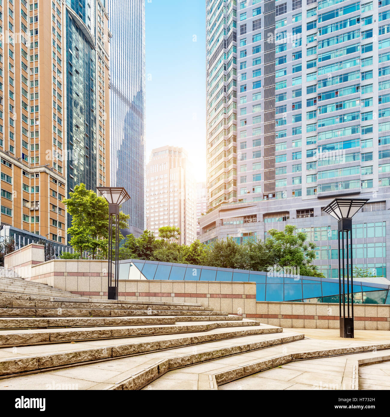 Stairs and skyscrapers Modern Urban Plaza Stock Photo - Alamy
