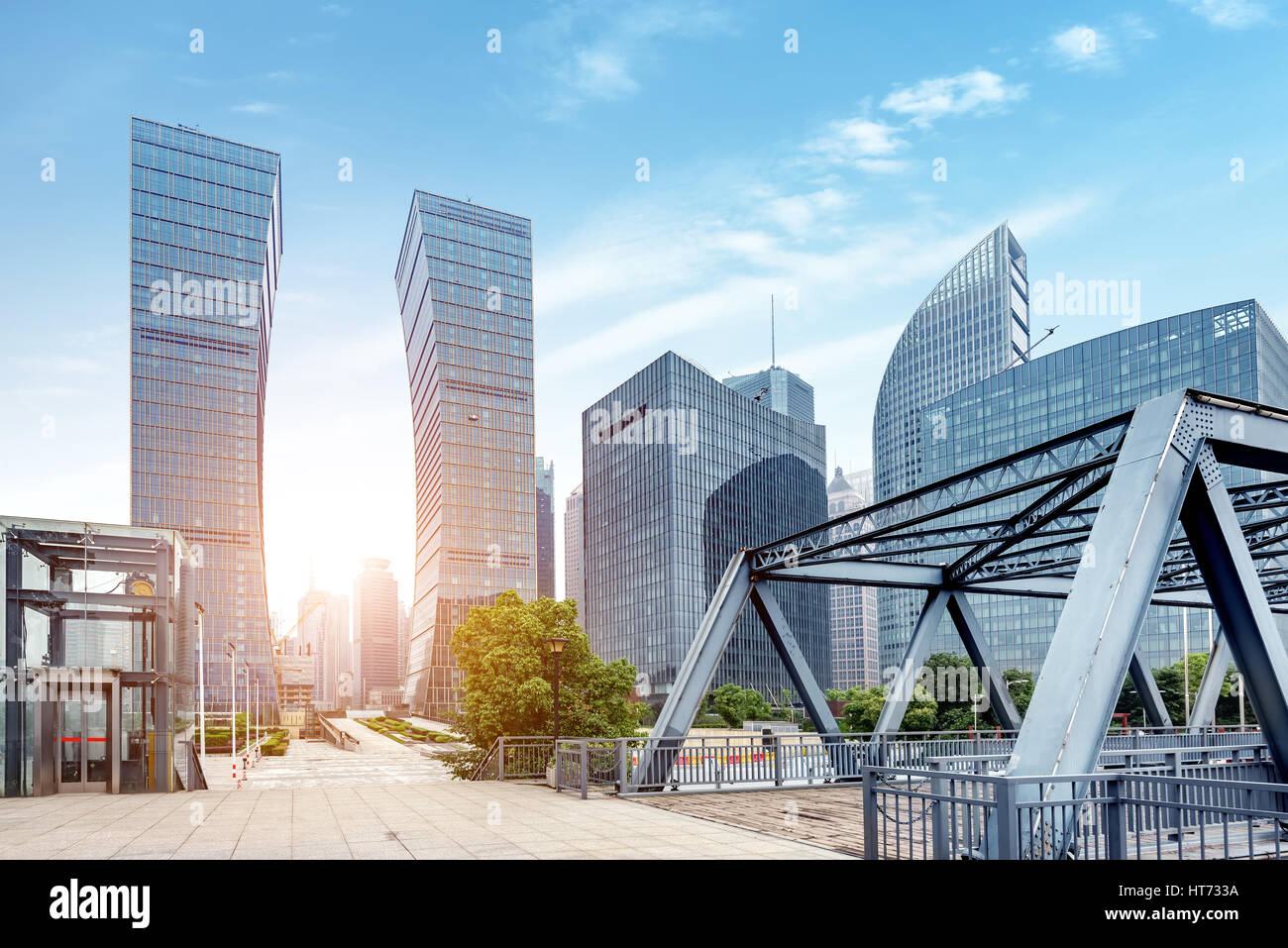 Modern architecture and old-fashioned bridge, Lujiazui, Shanghai, China ...
