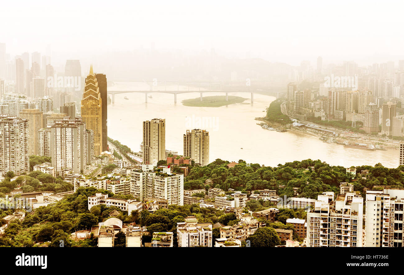 Chongqing, China downtown city skyline over the Yangtze River Stock ...