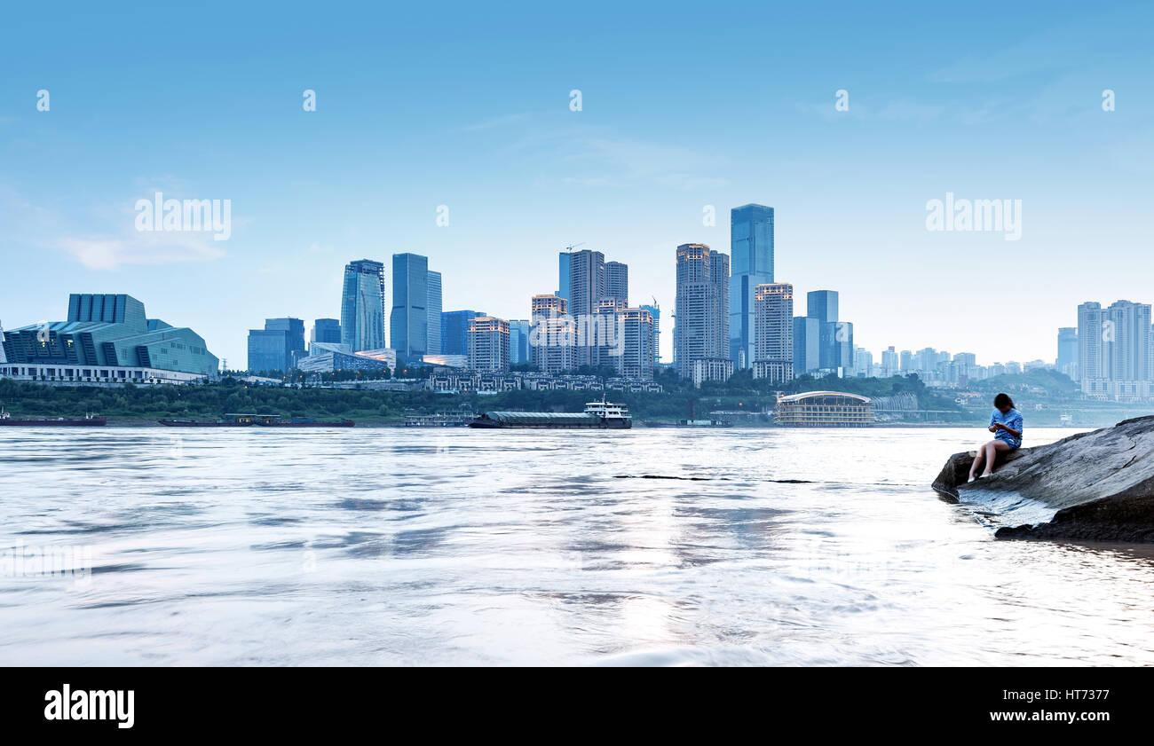 Chongqing, China downtown city skyline over the Yangtze River Stock ...