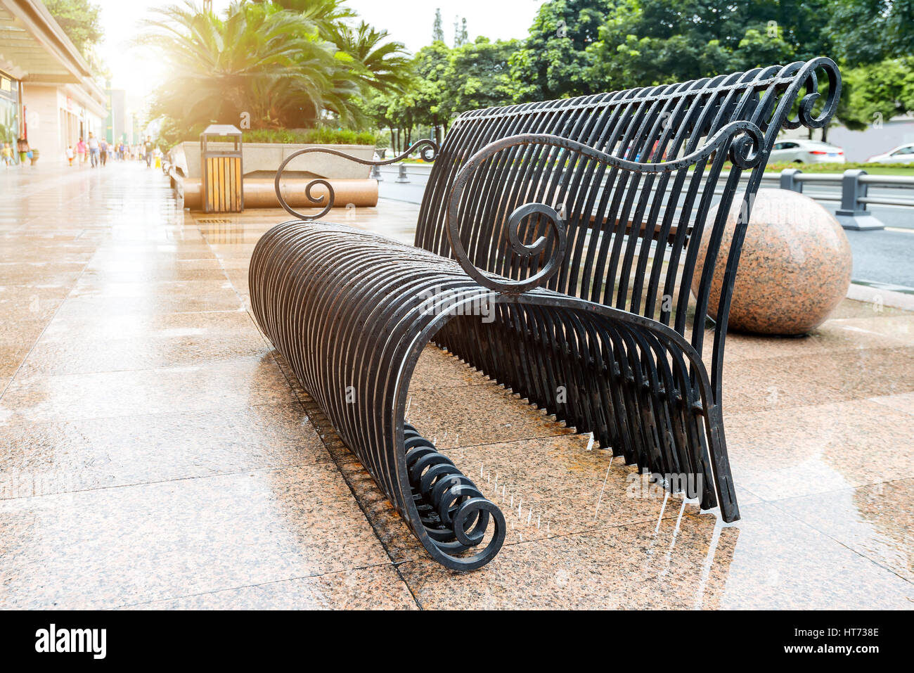 China Chengdu streets Benches metal Stock Photo - Alamy