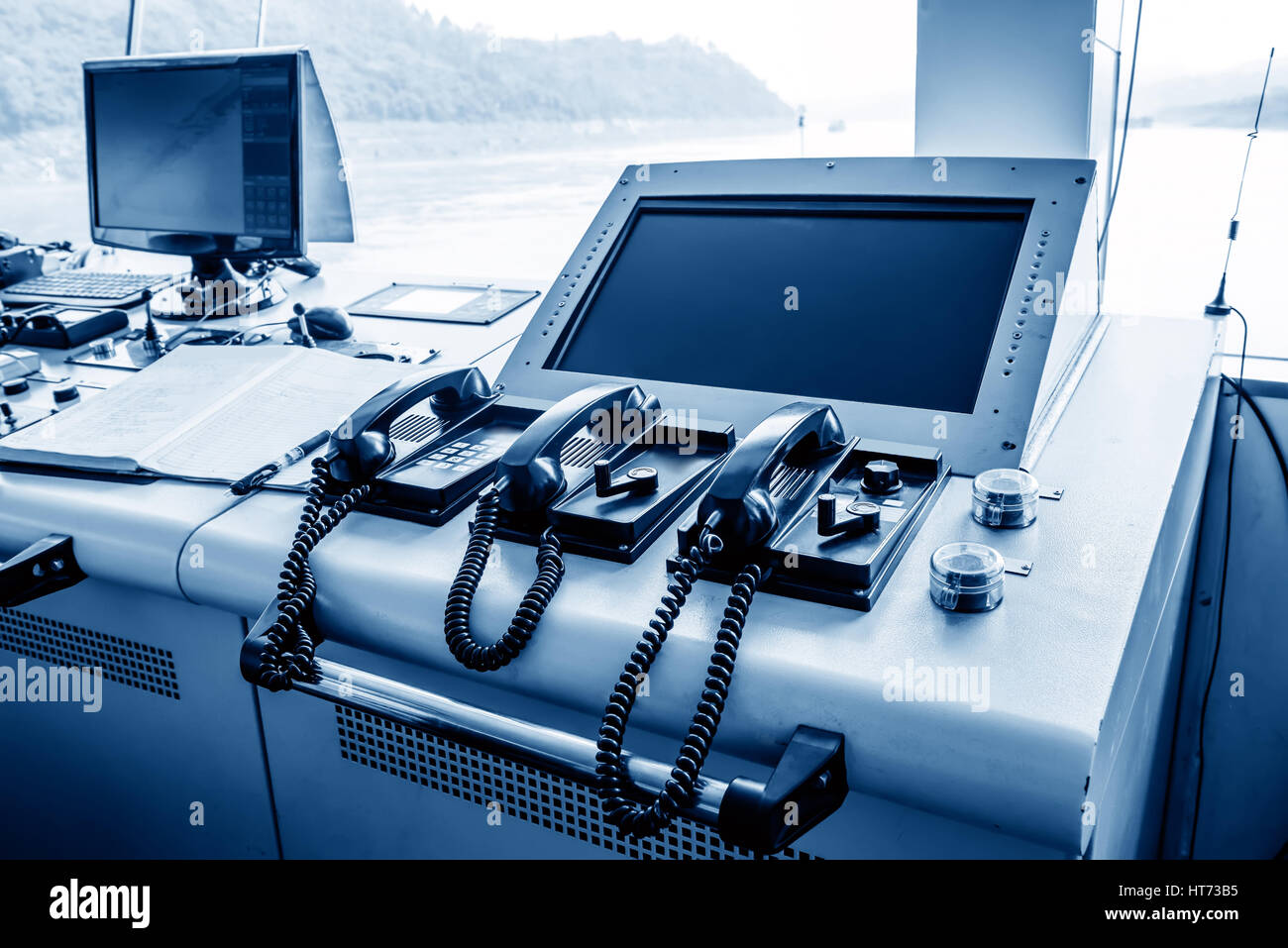 Interior of Cockpit of a cruise ship on the Yangtze River, China Stock ...