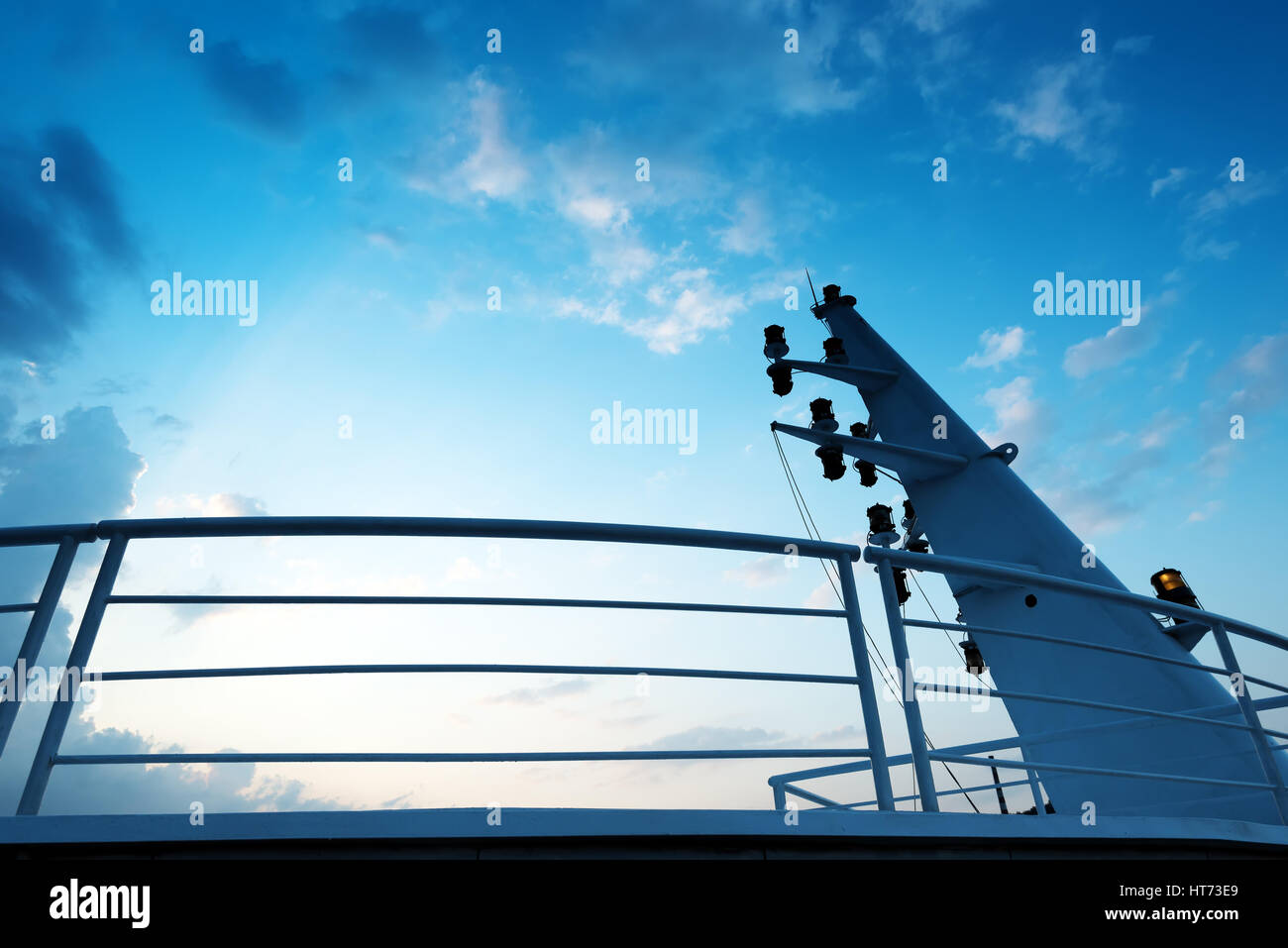 Sattelite communication antenna and radar mast of ship Stock Photo - Alamy