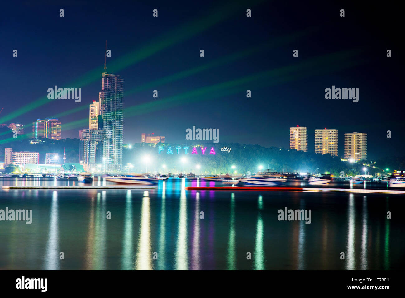 View of Pattaya city sign and waterfront at night Stock Photo - Alamy