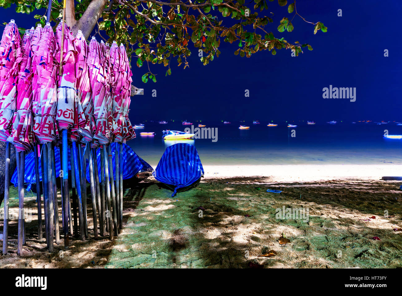 PATTAYA, THAILAND - JANUARY 17: This is Pattaya beach at night which is ...