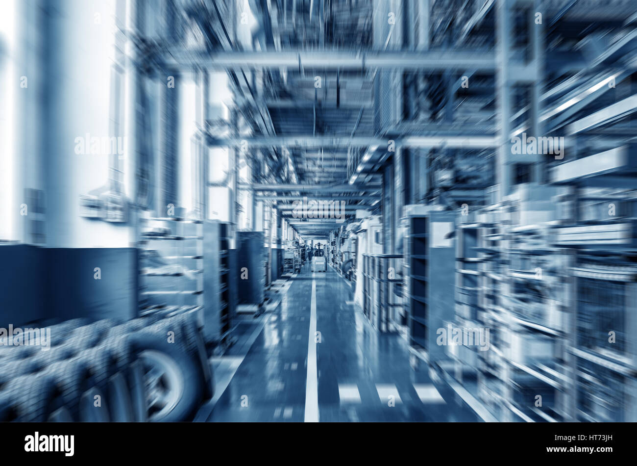 Car factory assembly workshop aisle, blue tone map Stock Photo - Alamy