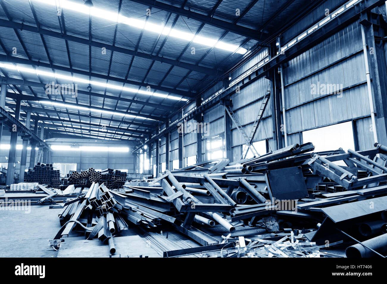 Stacked steel plant in steel, blue tint map Stock Photo - Alamy
