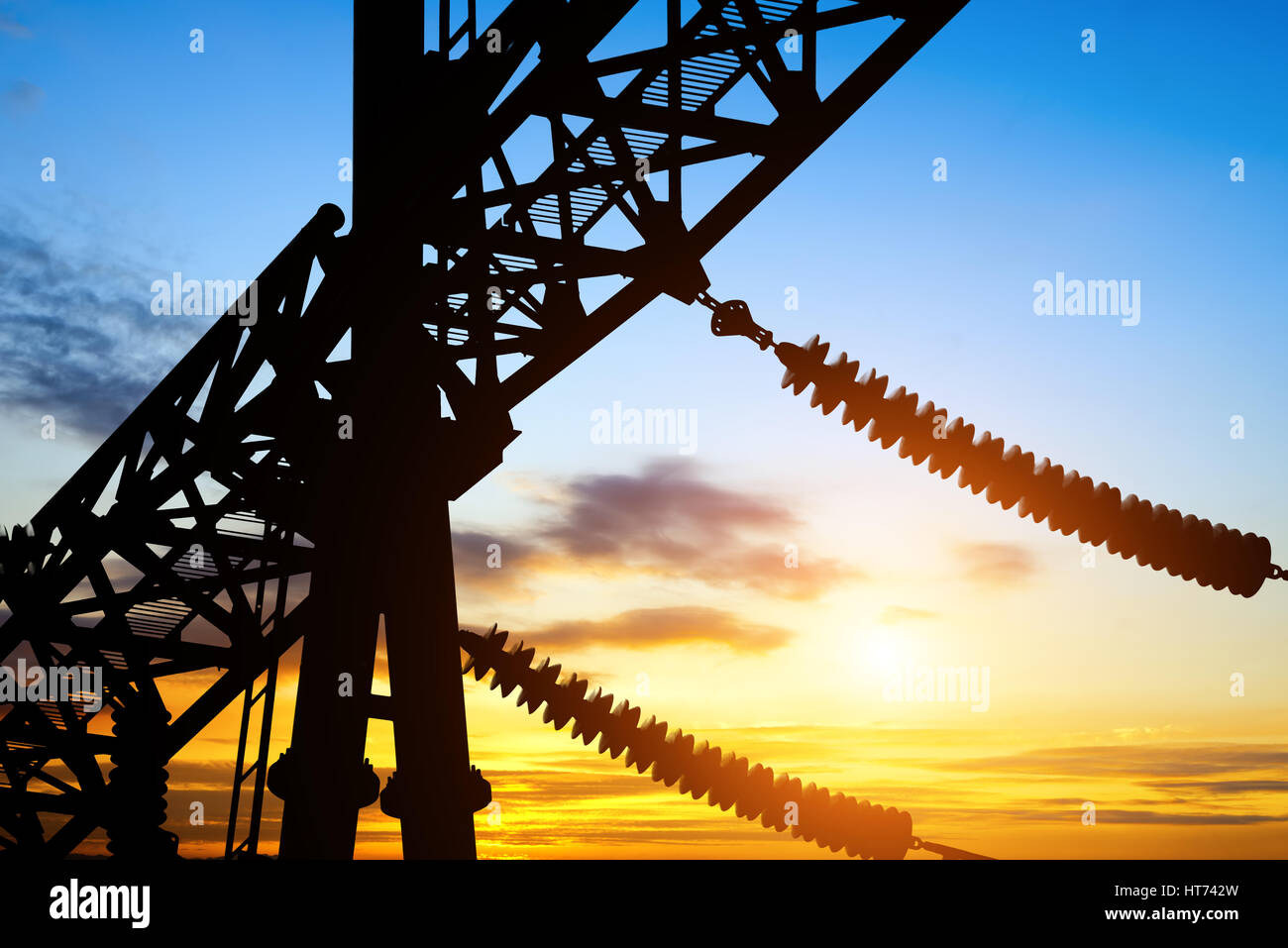 Substation equipment and lines and pylons Stock Photo - Alamy