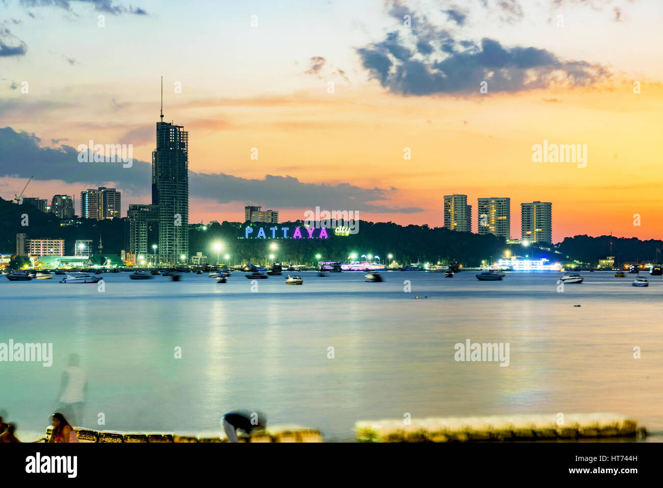 Pattaya city sign with sea view during sunset Stock Photo - Alamy