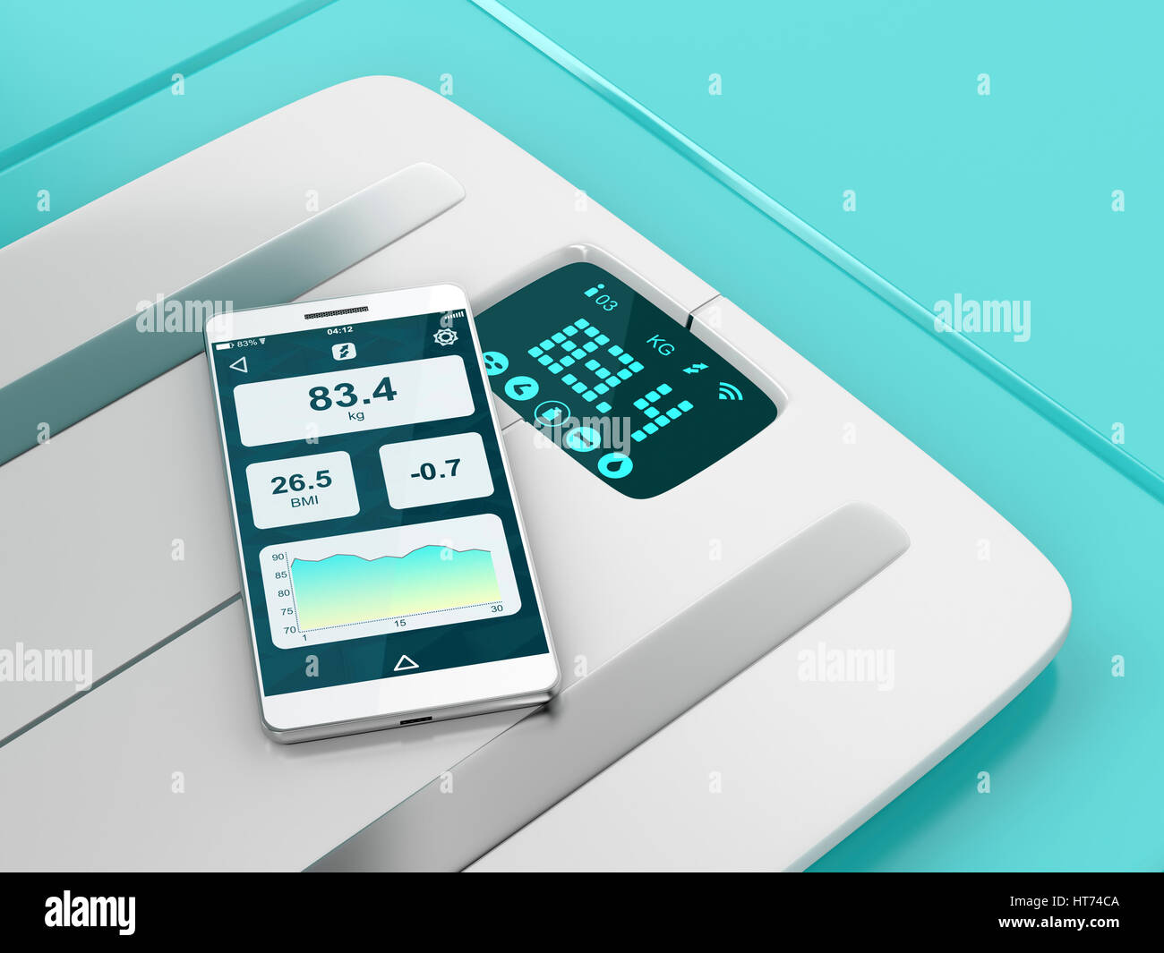 Smart weight scale and a smartphone with weight information on it's ...
