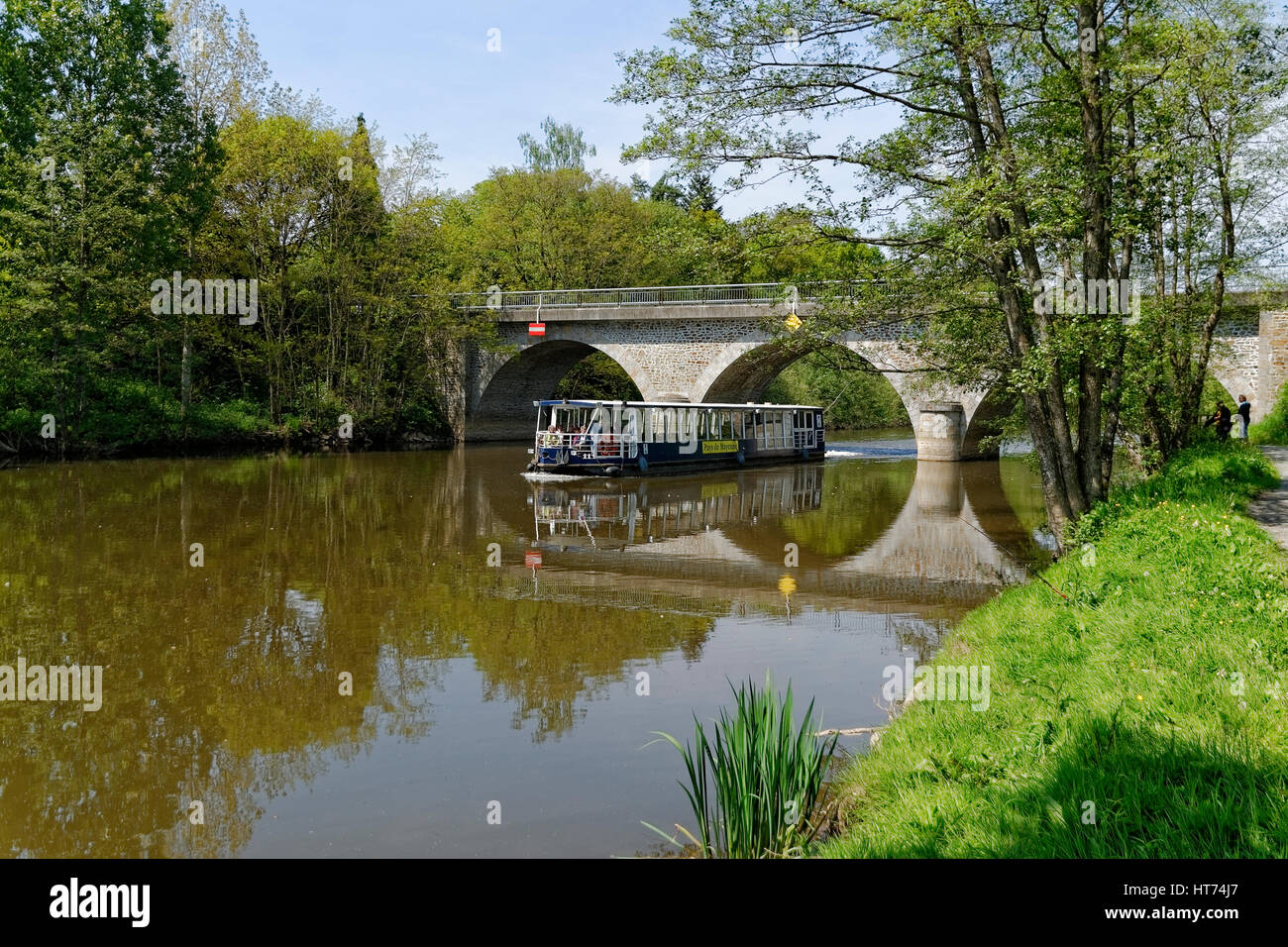 Boat trip on the river Mayenne near Mayenne city (Mayenne department ...