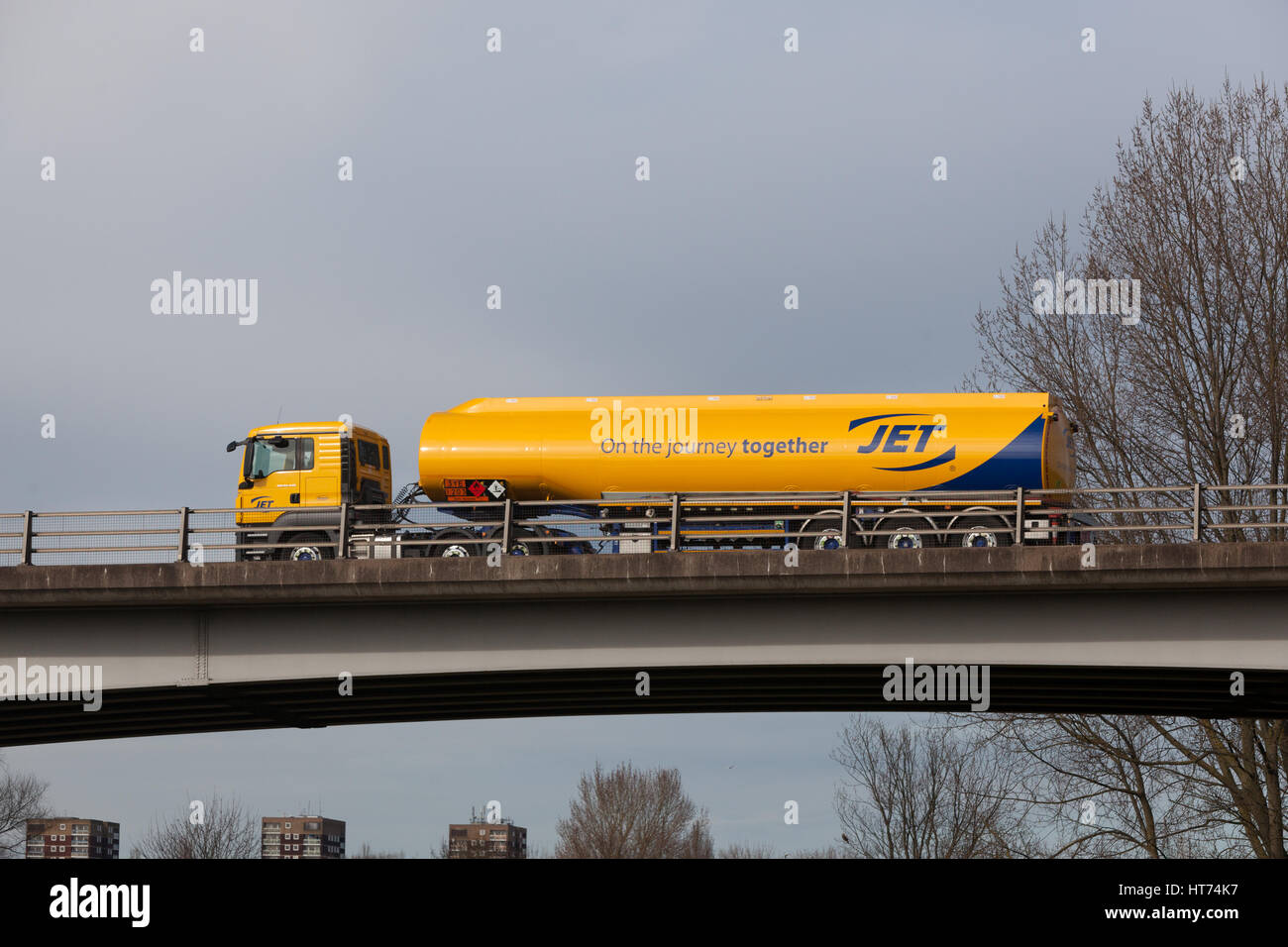 JET fuel tanker on the A5 bypass in the Midlands Stock Photo - Alamy