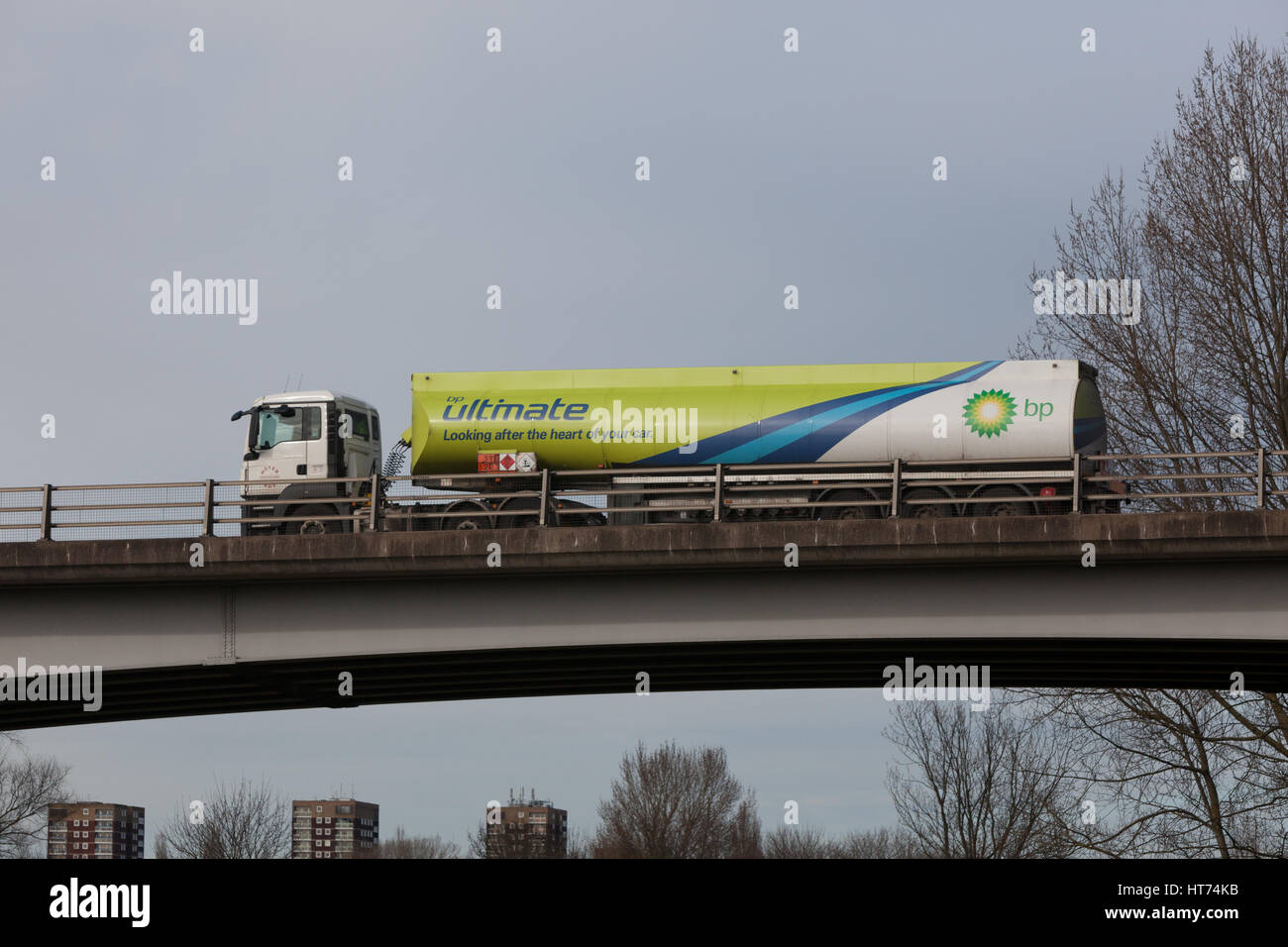 BP Ultimate fuel tanker On the road in the Midlands Stock Photo - Alamy