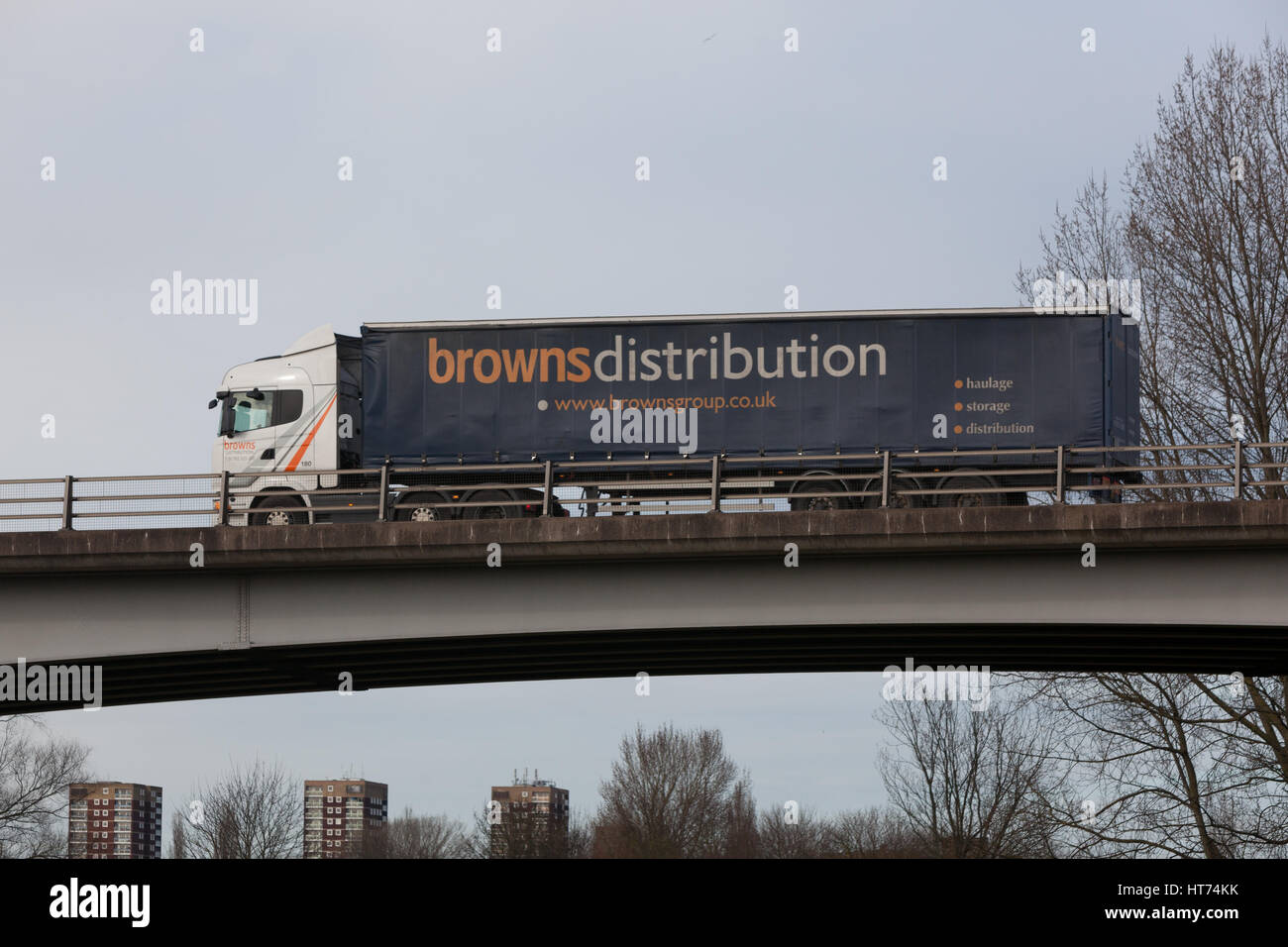 Browns Distribution trailer on the road in the Midlands Stock Photo - Alamy