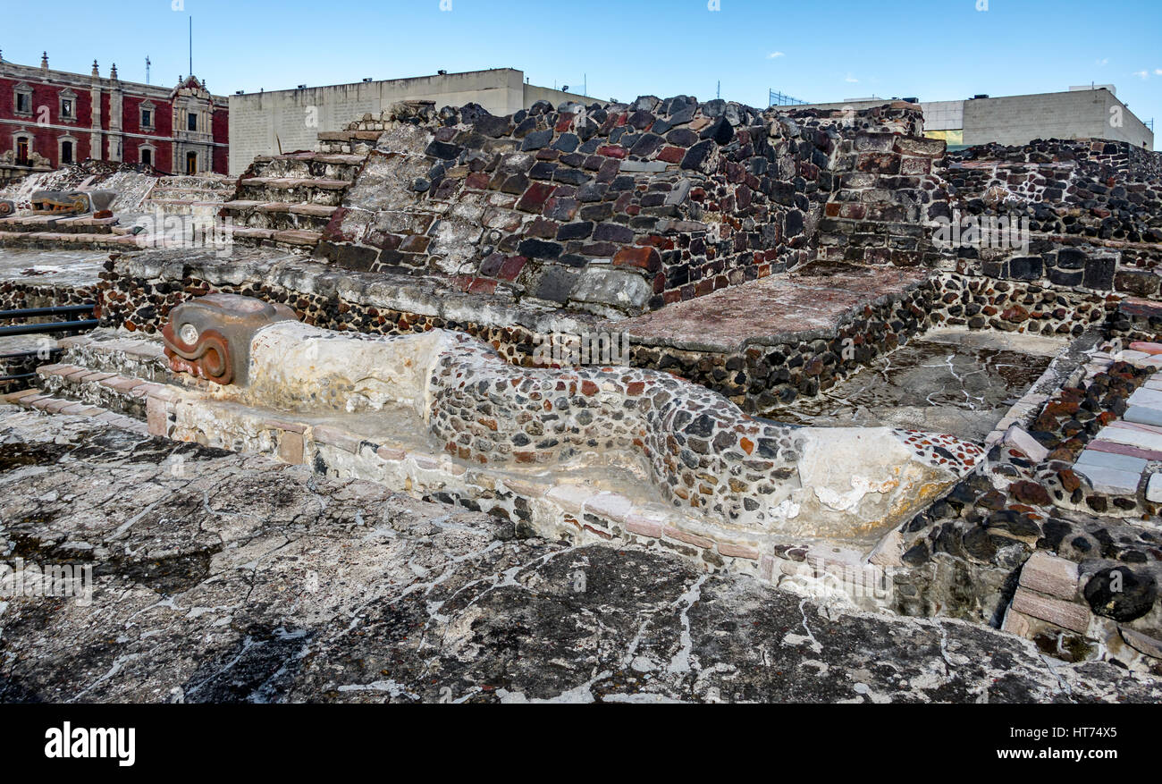 Serpent Sculpture in Aztec Temple (Templo Mayor) at ruins of ...