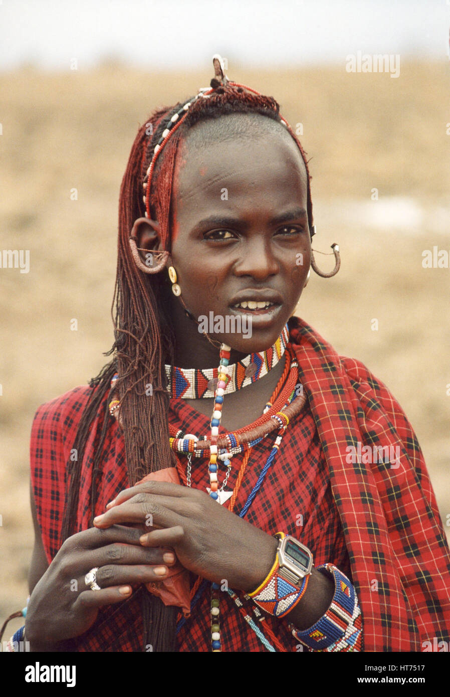 Young, unmarried Masai warrior( Moran) wearing colourful beadwork ...