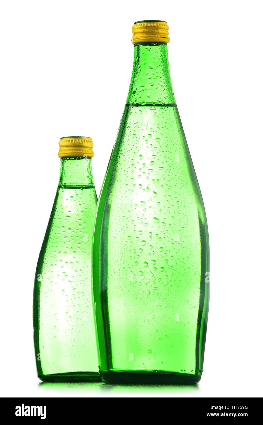 Glass bottles of mineral water isolated on white background Stock Photo ...