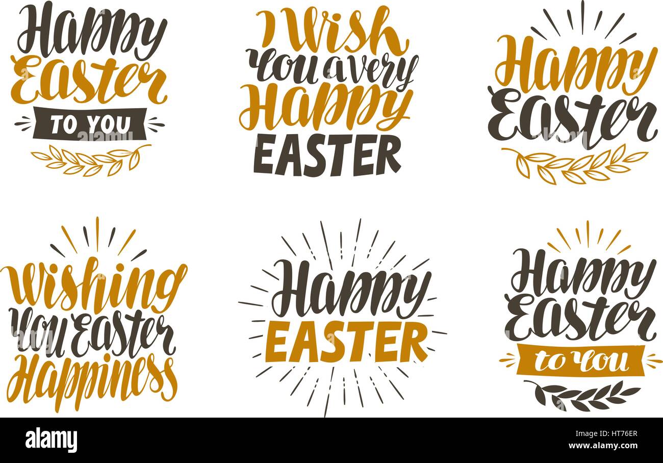 Happy Easter, label set. Hand drawn lettering, calligraphy vector ...