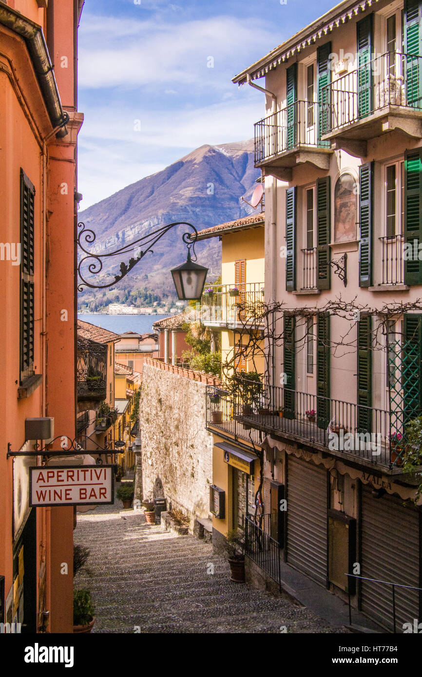 Street in Bellagio overlooking Lake Como, Lombardy Region, Italy Stock ...