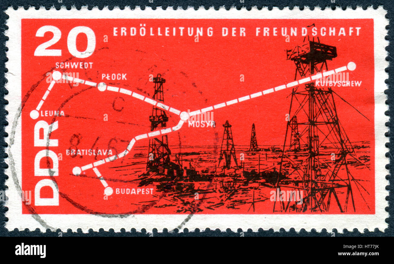 GERMANY - CIRCA 1966: A stamp printed in Germany (GDR), shows Map of ...