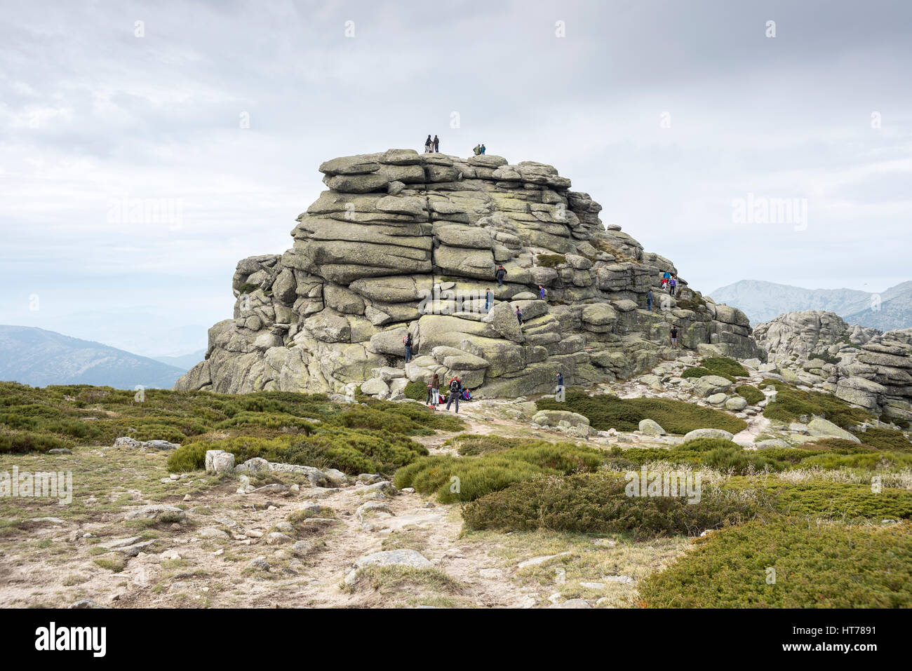 MADRID – OCTOBER 24, 2015: Hikers in Siete Picos (Seven Peaks) range ...