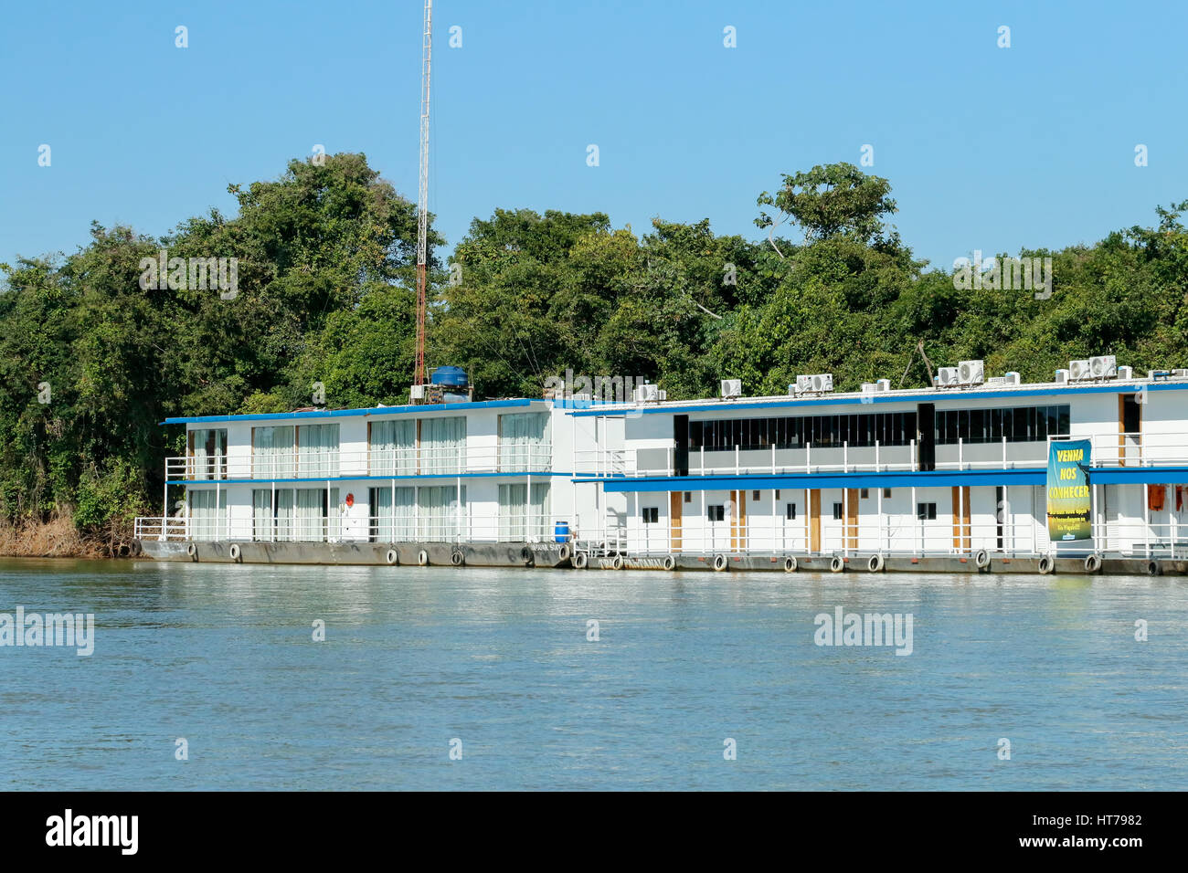 Floating Hotel, or Flotel, on the Cuiaba River in the Pantanal region ...