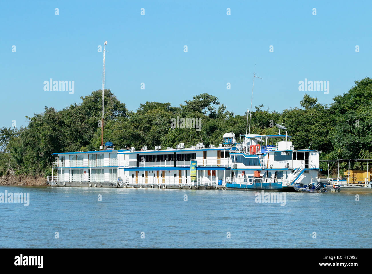 Floating Hotel, or Flotel, on the Cuiaba River in the Pantanal region ...