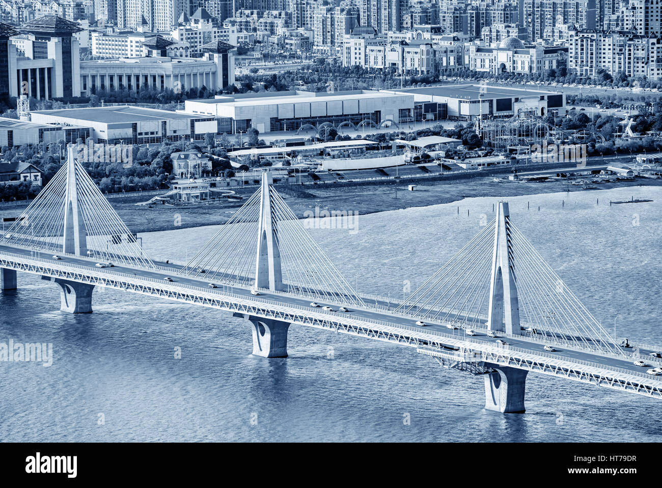 Aerial view of city buildings and river, China Nanchang Stock Photo - Alamy