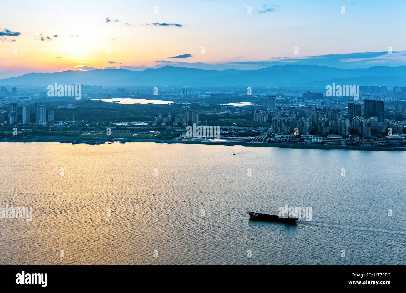A bird's-eye view of the river and the city, Nanchang, China Stock ...