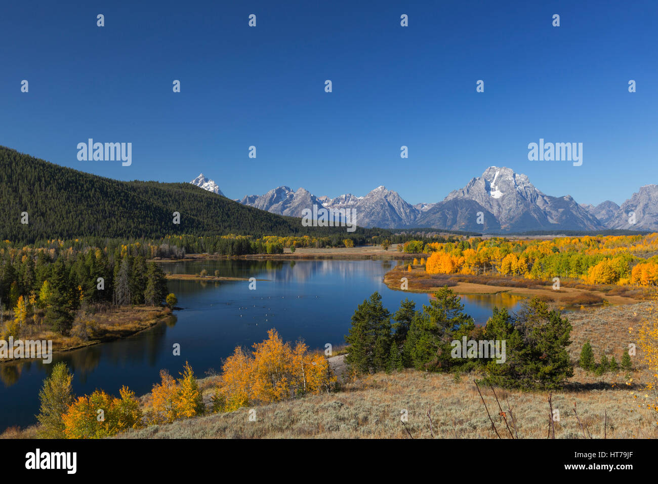 Mt Moran (elev 12605 ft) from Ox Bow Bend, Grand Teton National Park ...