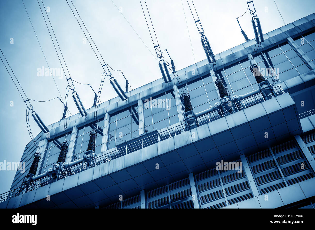 Substation equipment and dense lines, blue tone map Stock Photo - Alamy