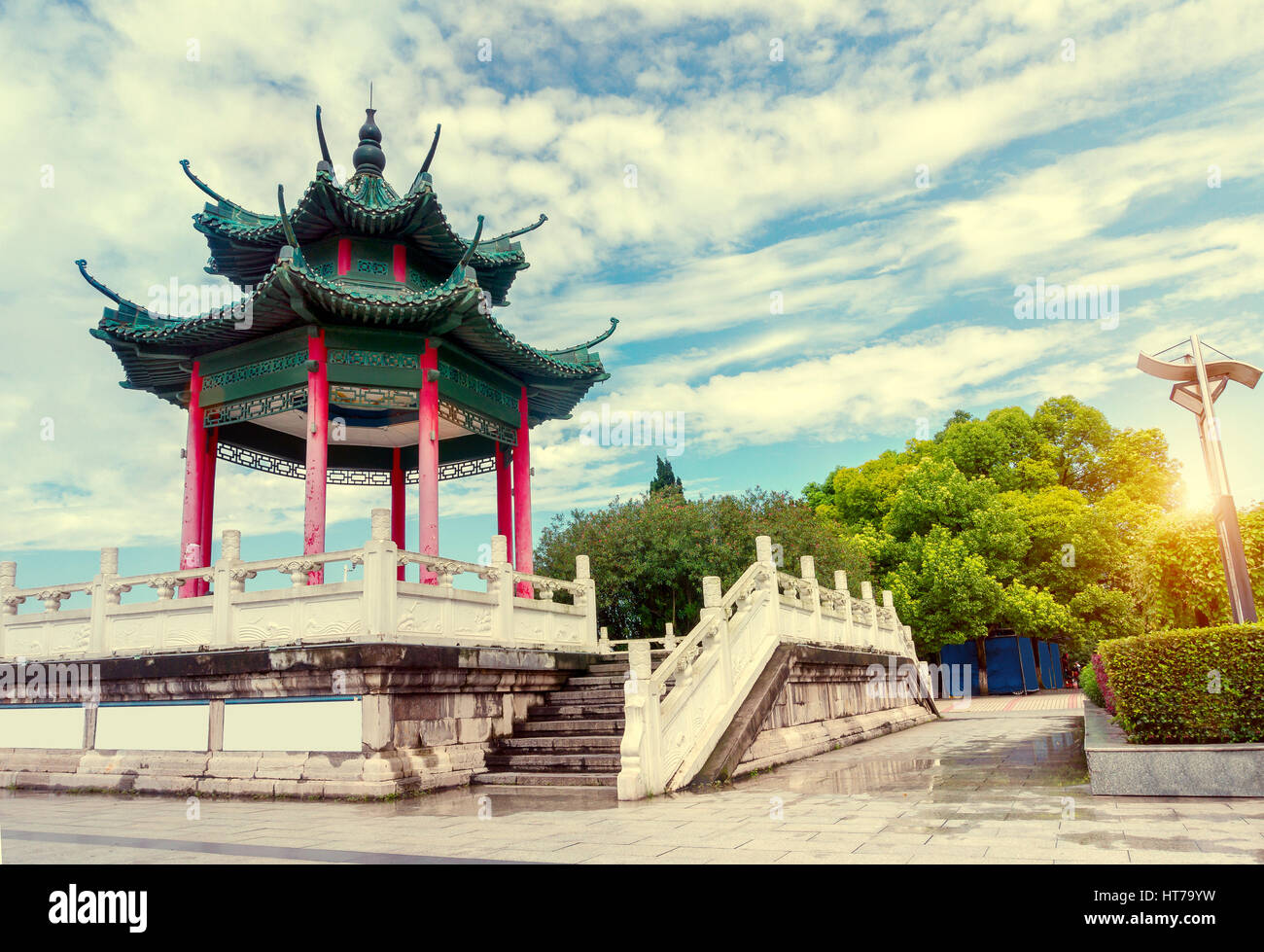 Blue sky background of the ancient Chinese architecture, Hubei Yichang ...