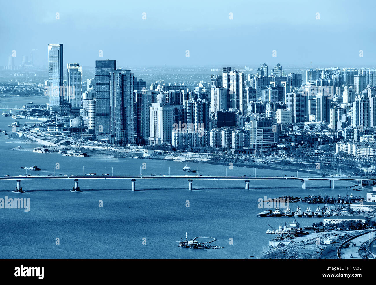 Aerial view of city buildings and river, China Nanchang Stock Photo - Alamy