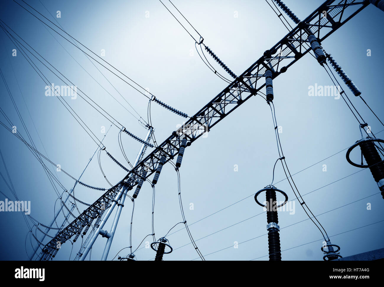 Substation equipment and lines and pylons Stock Photo - Alamy