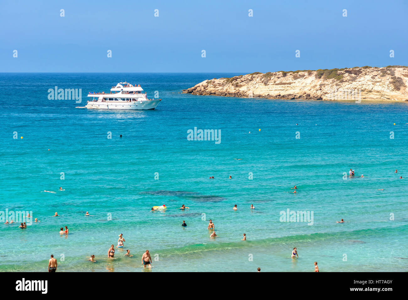 PAPHOS, CYPRUS - JULY 24, 2016: Recreational boat with tourists at ...