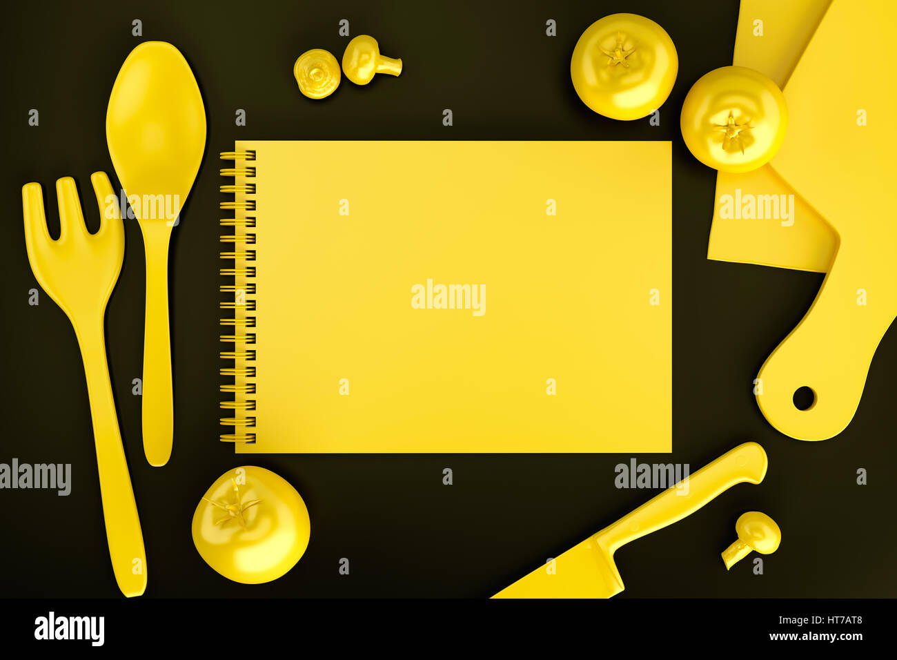 Recipe book on a kitchen table. Top view. 3D illustration Stock Photo ...