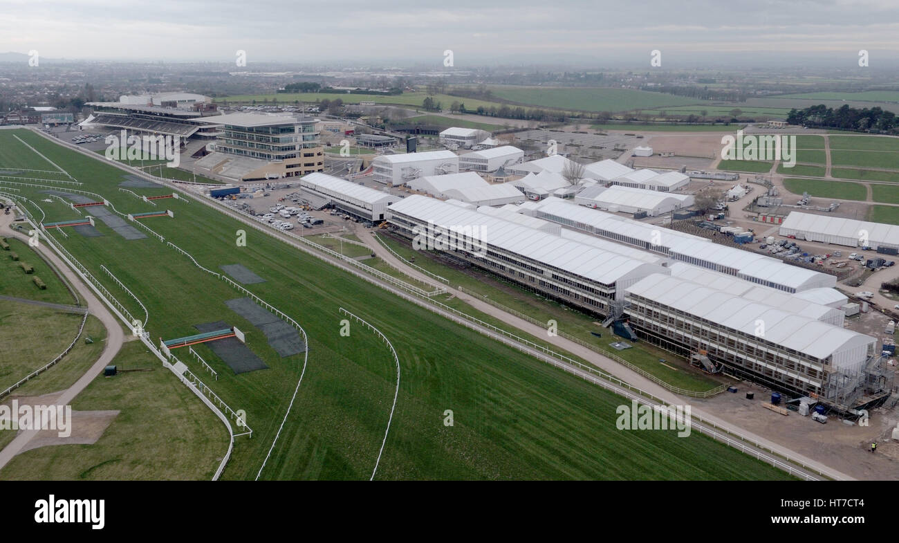 An aerial view of the main stand and finish straight ahead of The ...