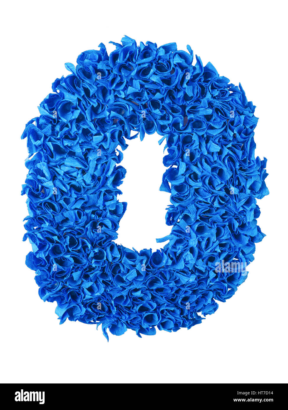 Zero. Handmade number 0 from blue crepe paper isolated on white ...