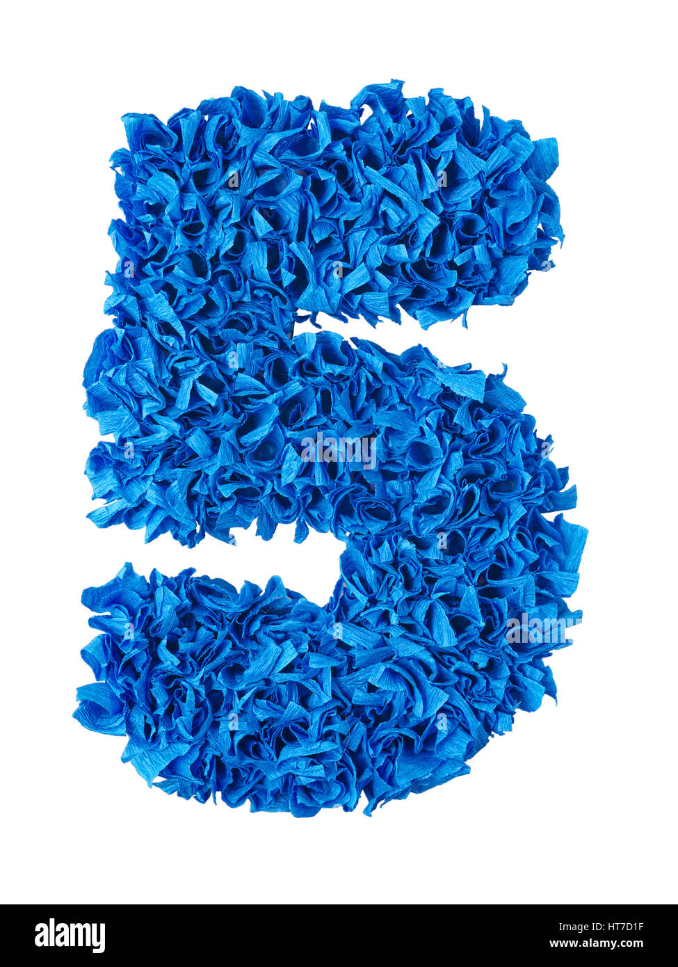 Five. Handmade number 5 from blue crepe paper isolated on white ...