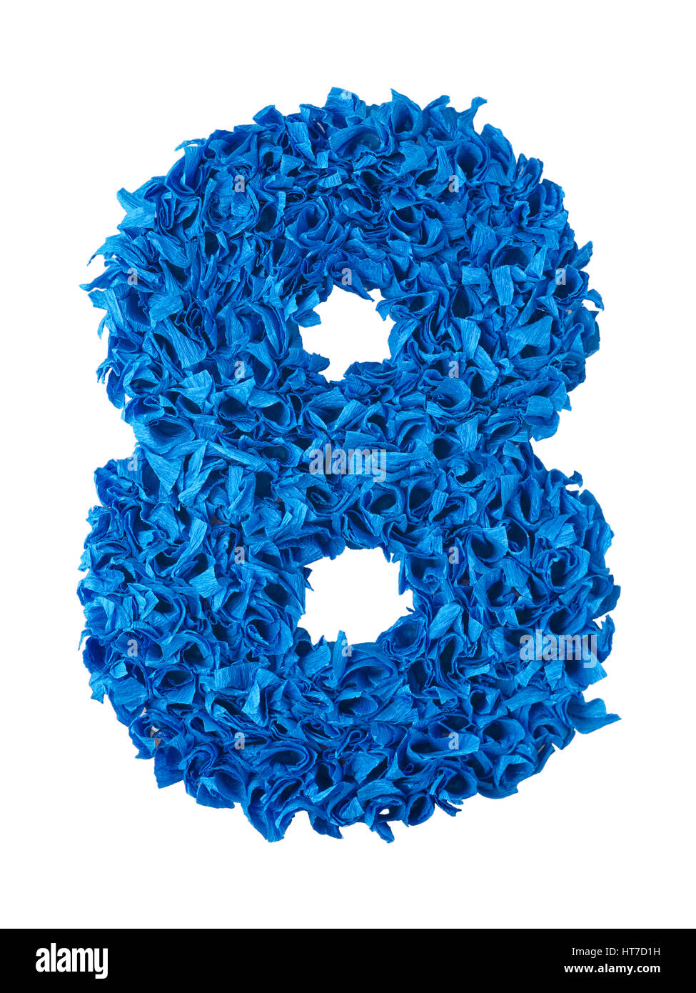 Eight. Handmade number 8 from blue crepe paper isolated on white ...