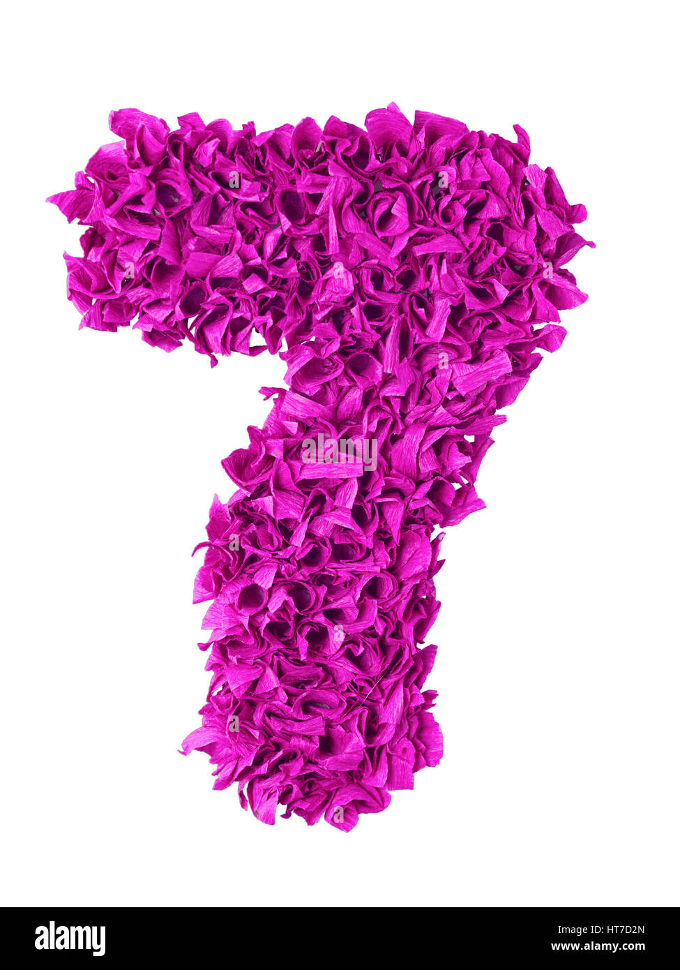 Seven. Handmade number 7 from magenta color crepe paper isolated on ...