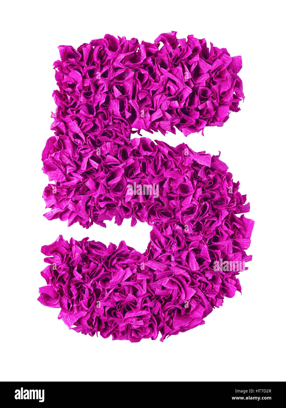 Five. Handmade number 5 from magenta color crepe paper isolated on ...