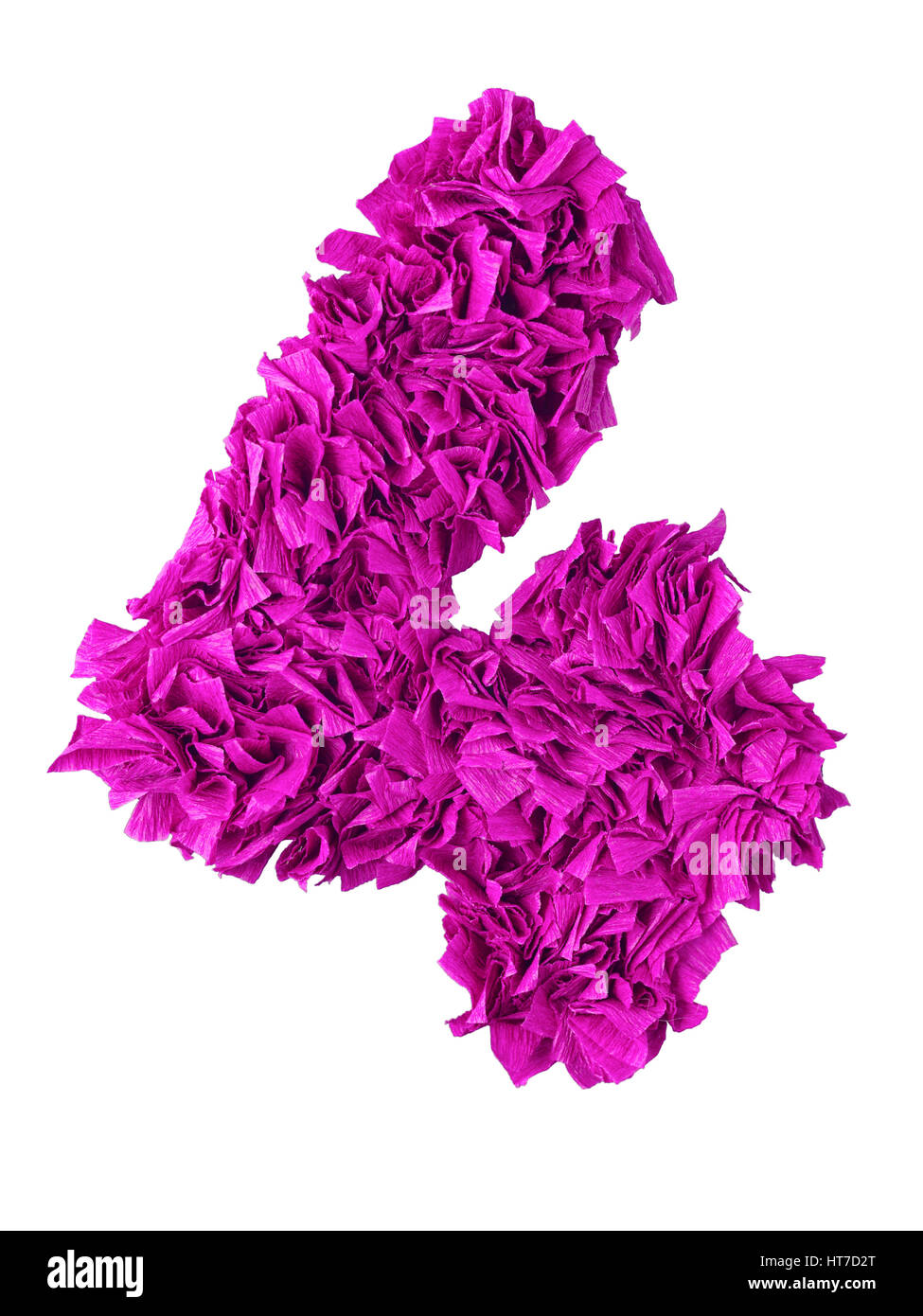 Four. Handmade number 4 from magenta color crepe paper isolated on ...