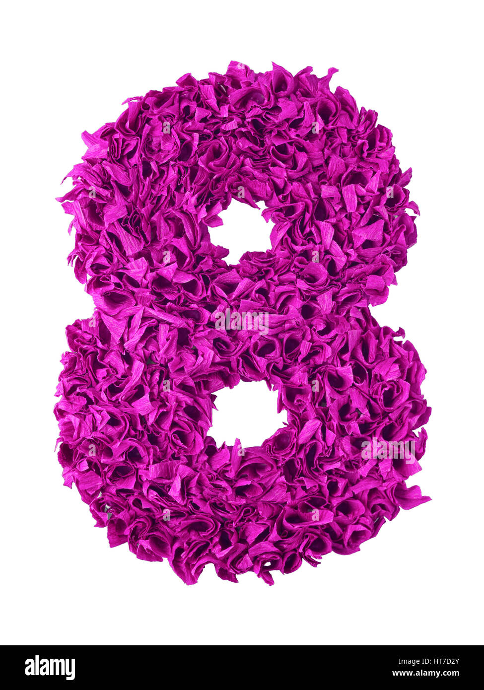 Eight. Handmade number 8 from magenta color crepe paper isolated on ...