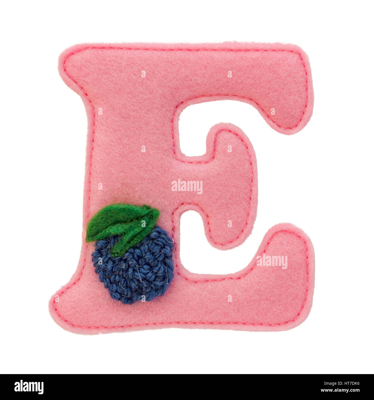 Letter E of the alphabet made of felt isolated on white background ...