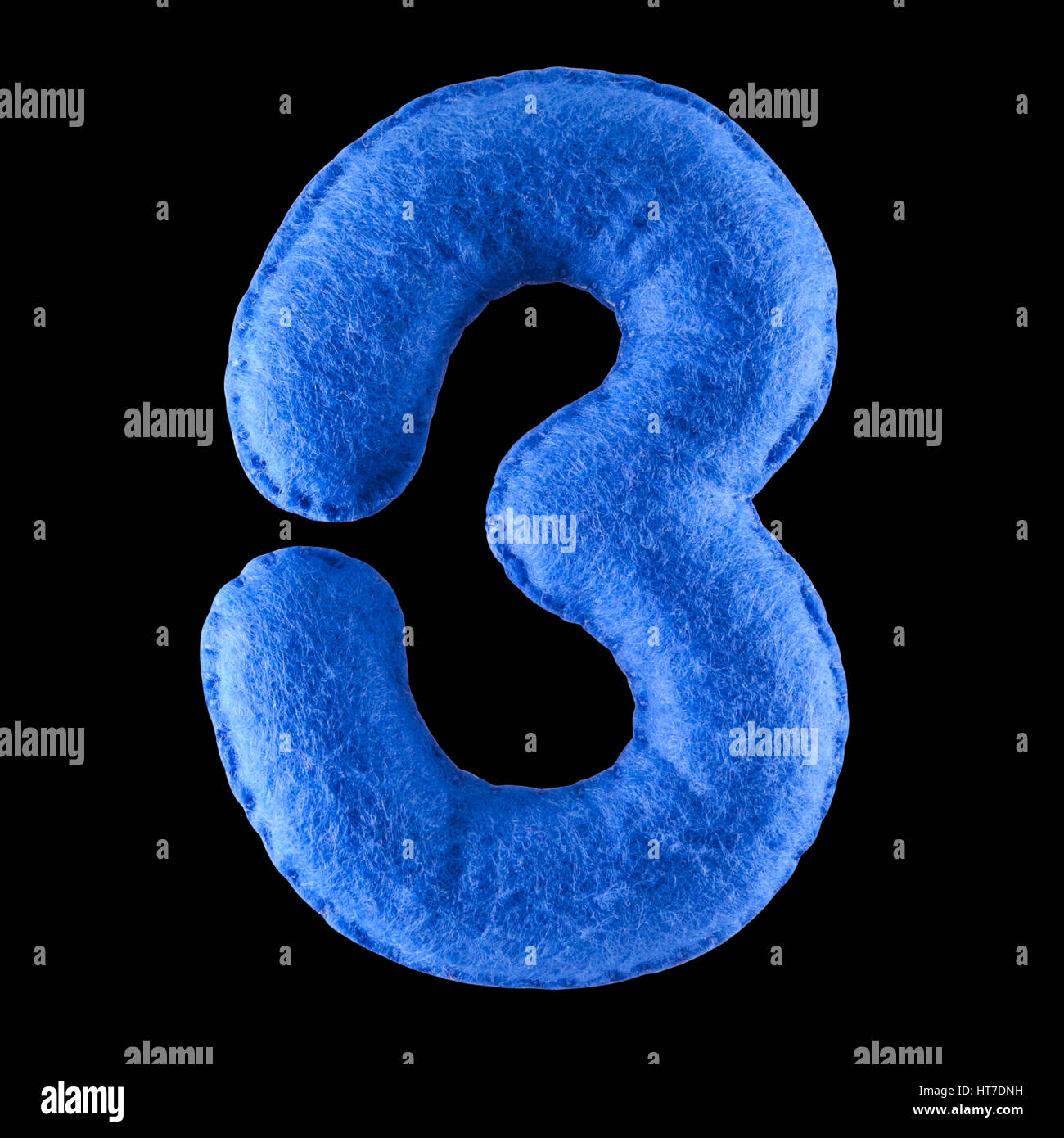 Number 3. Hand made number Three from blue felt. Set of numbers from ...